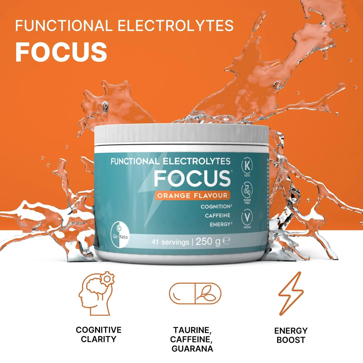 Functional Electrolytes Drink Mix Focus Orange Go-Keto 41 servings x6 ...