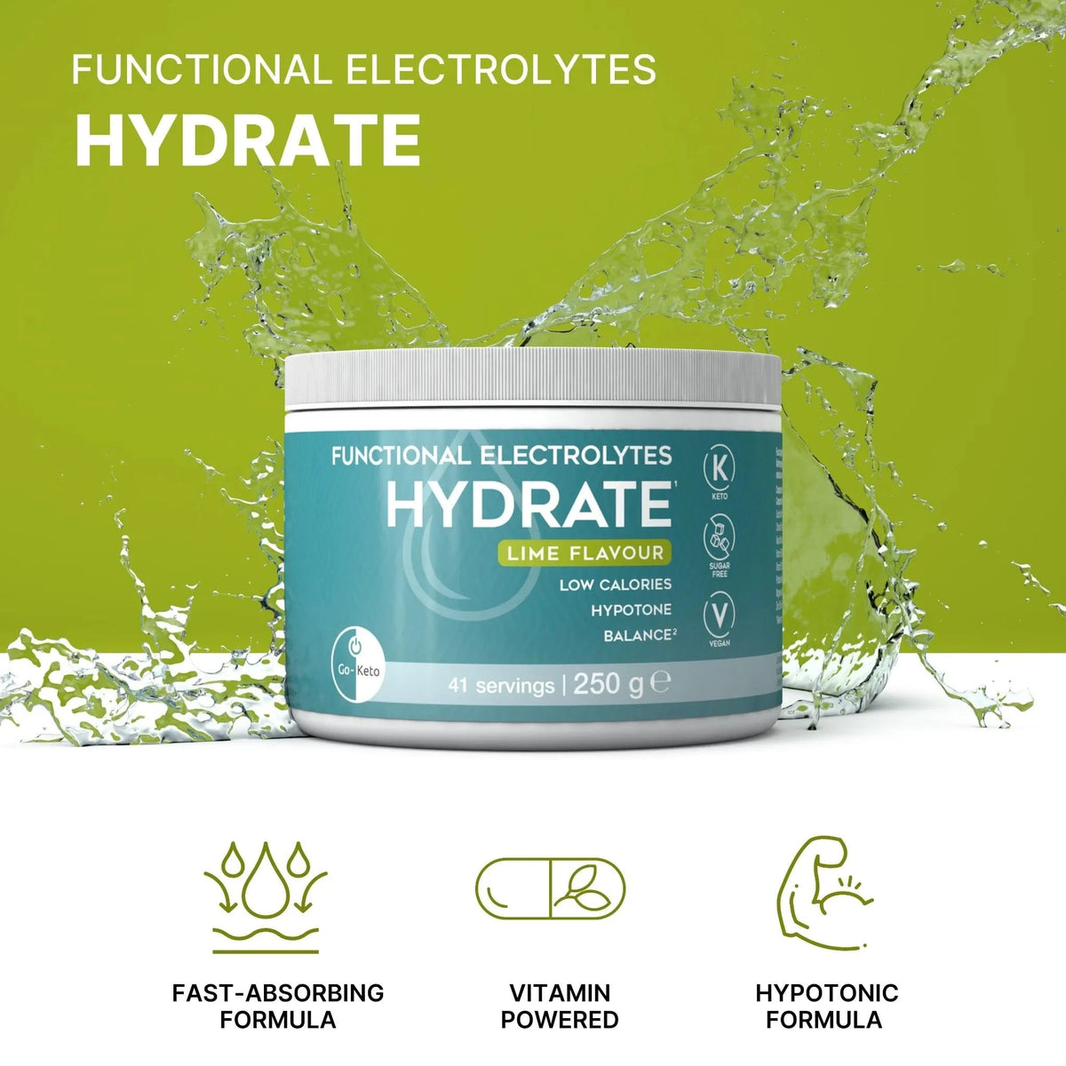 Functional Electrolytes Drink Mix Hydrate Lime Go-Keto 41 servings x6 ...